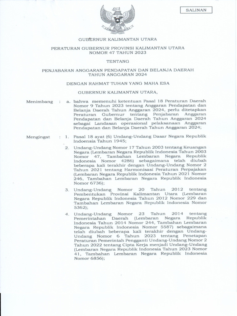 Pergub Nomor 47 Tahun 2023 | PDF