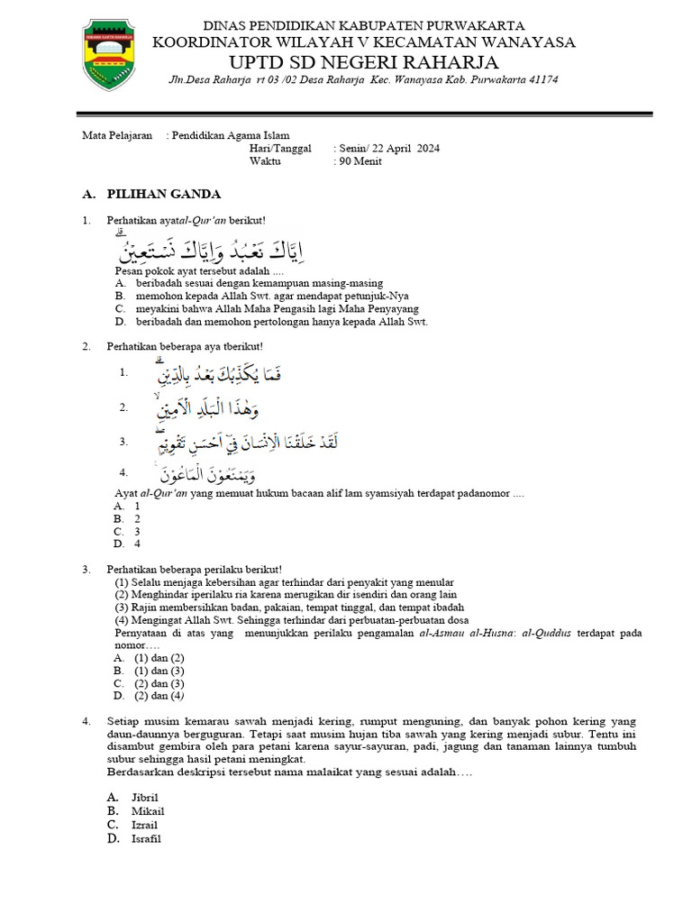 Naskah Soal Us Pai 2020-2021 | PDF | Agama & Spiritualitas