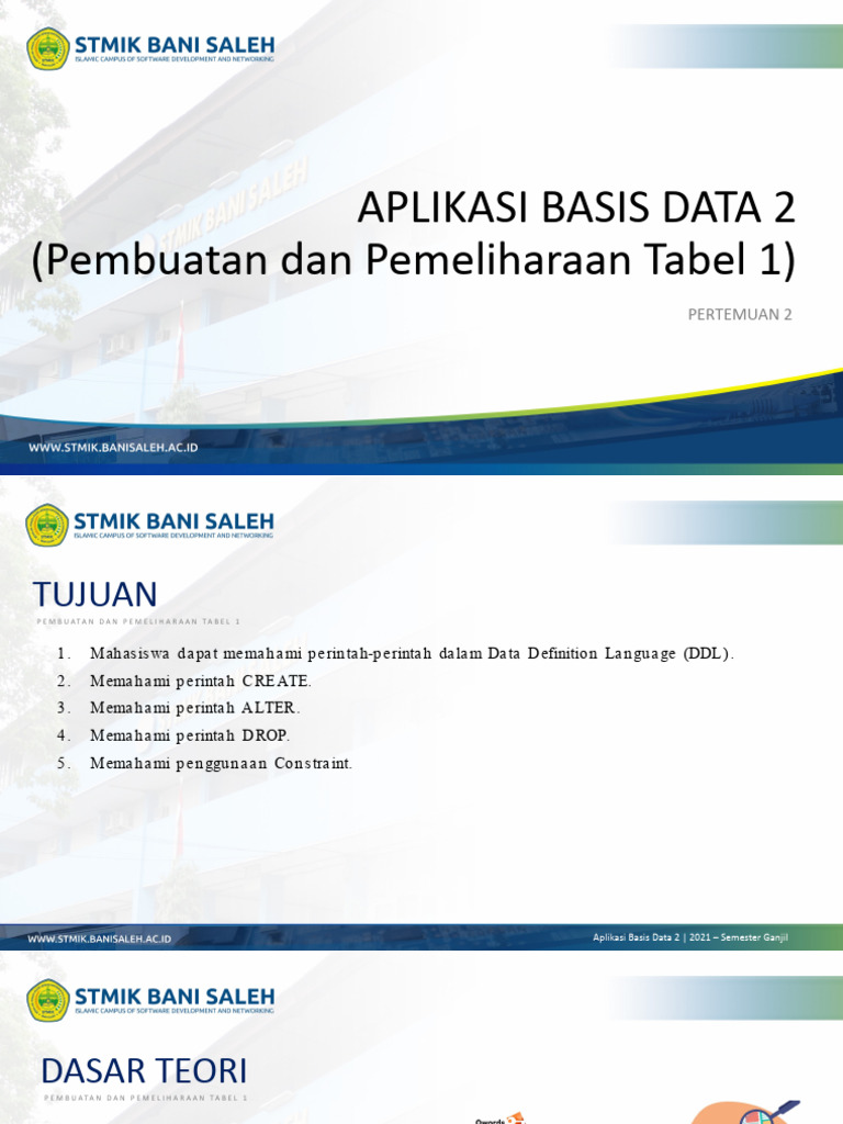 Pertemuan 2-3 - Aplikasi Basis Data 2 (Pembuatan Dan Pemeliharaan Tabel 1) | PDF