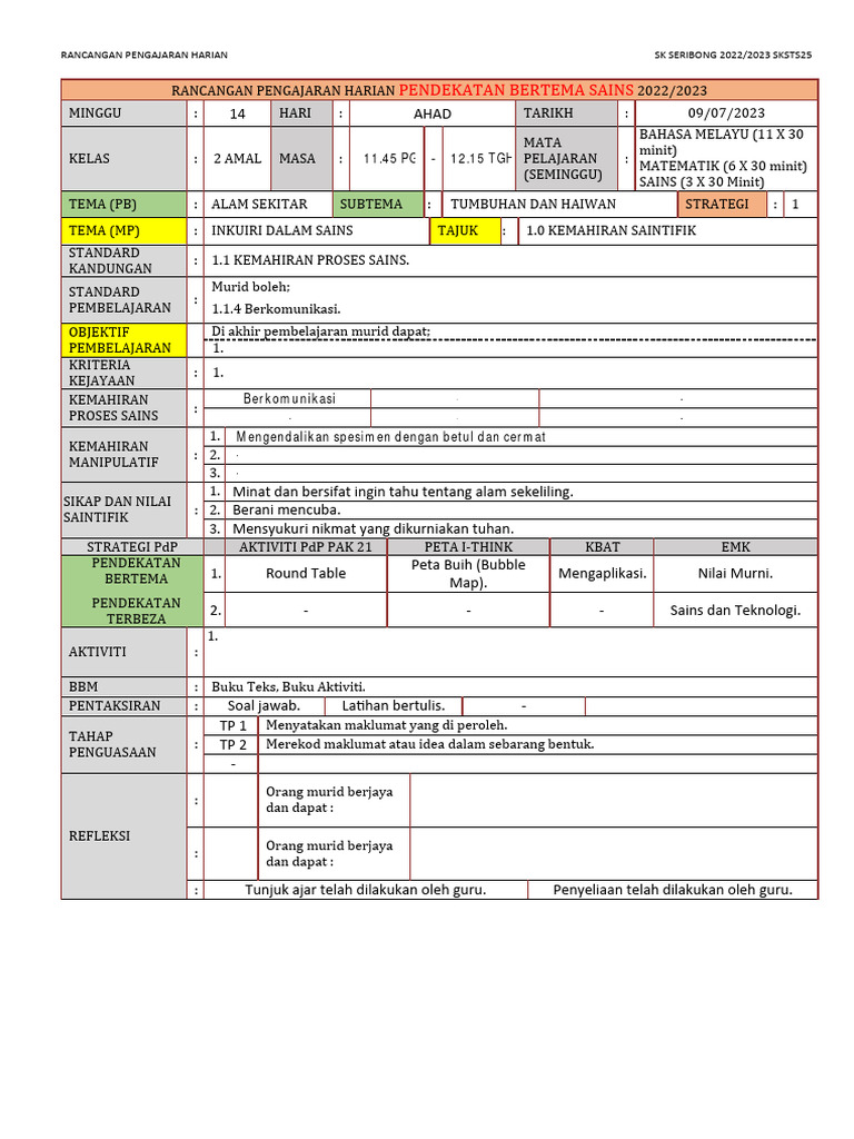 RPH Pendekatan Bertema | PDF