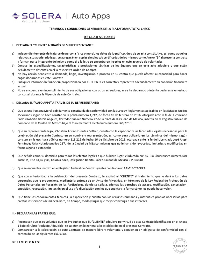 Declaraciones TERMINOS Y CONDICIONES GENERALES DE LA PLATAFORMA TOTAL ...