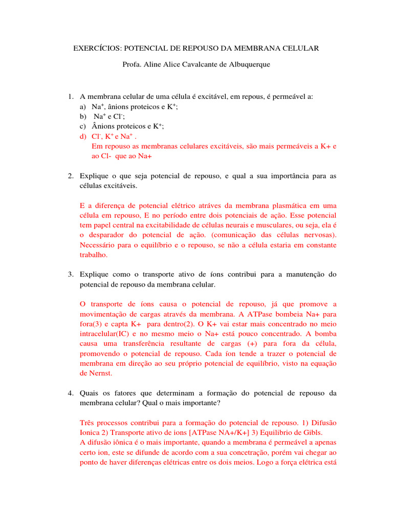 Potencial de Repouso Celular | PDF | Potencial elétrico de membrana ...