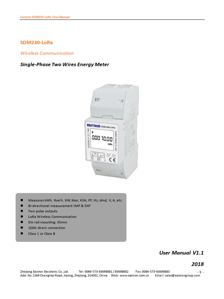 SDM230-LoRa User Manual | PDF | Alternating Current | Mains Electricity
