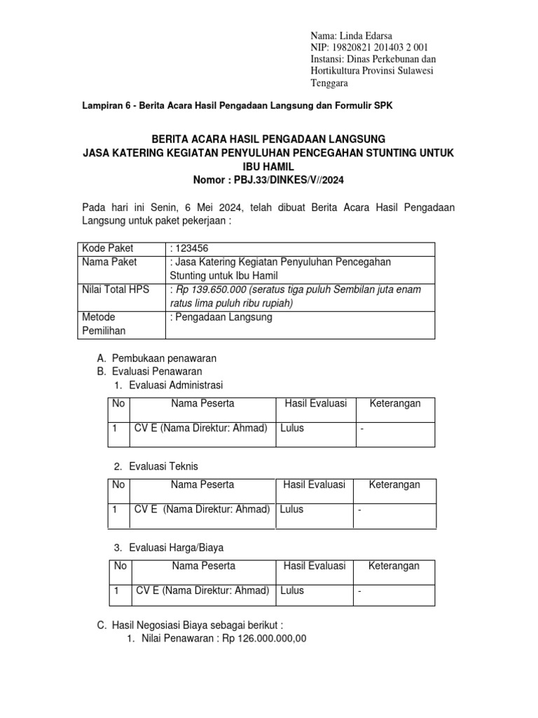 Lampiran 06 - Dokumen Berita Acara Pengadaan Langsung Dan Formulir SPK | PDF