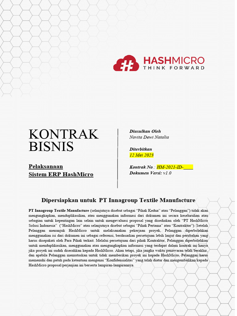(DRAFT) Kontrak HashLite Subscription Program | PDF