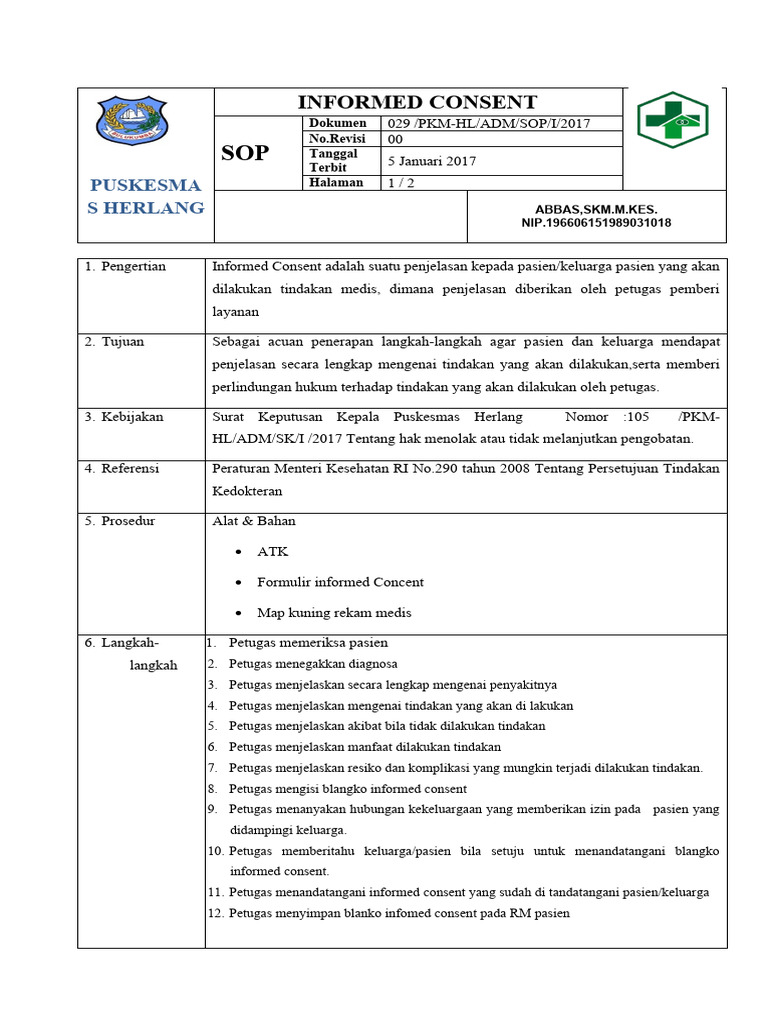 SOP Informed Consent Puskesmas | PDF