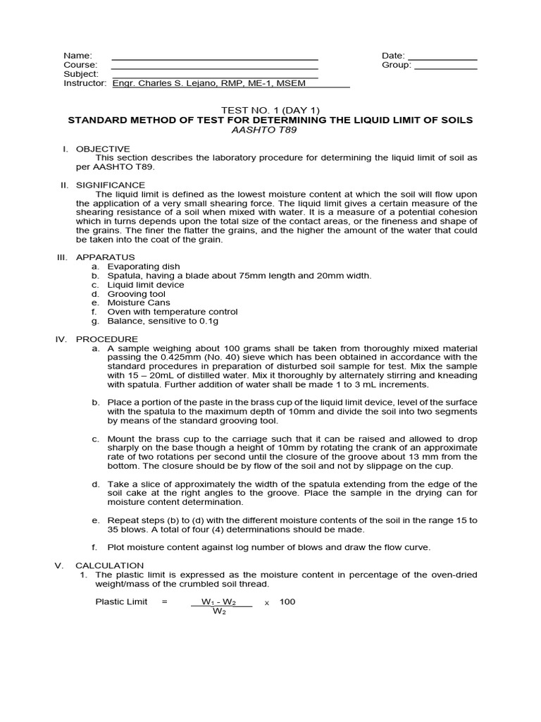 1 Liquid Plastic Limit Test | Download Free PDF | Applied And ...