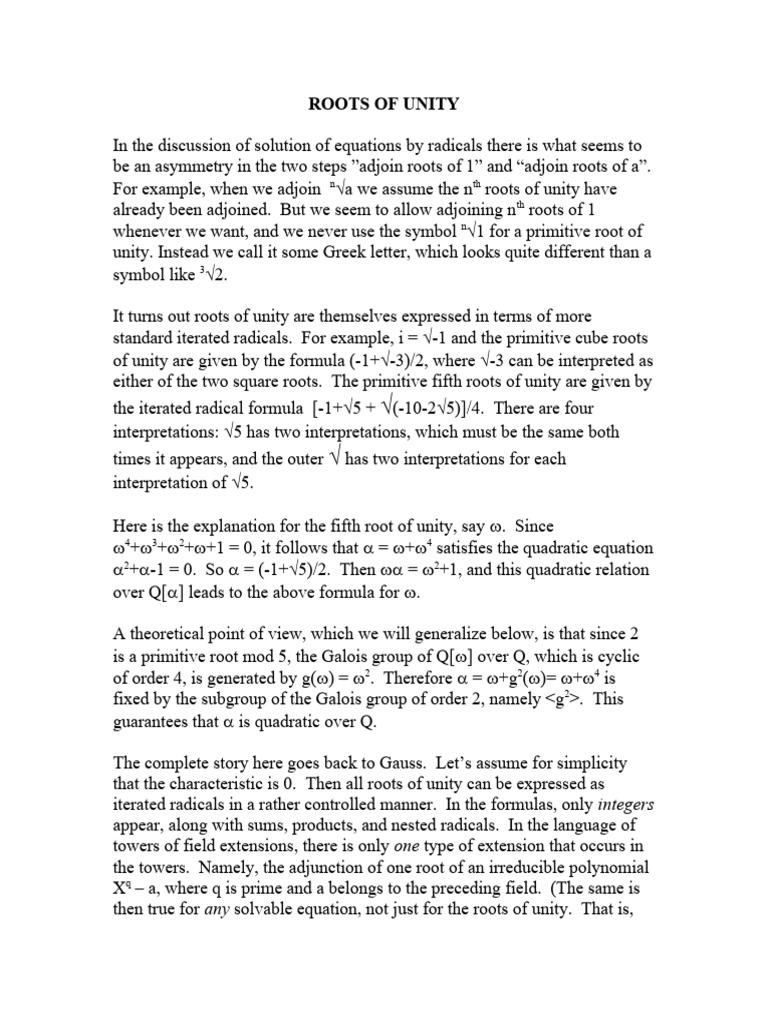 ROOTS of UNITY# - Text It Turns Out Roots Of, of The Two Square Roots | PDF | Number Theory ...