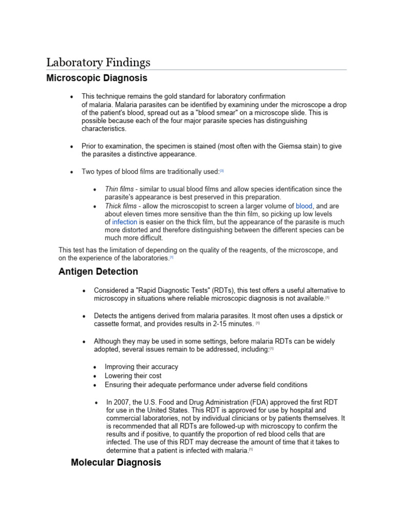 Laboratory Findings | PDF | Malaria | Infection