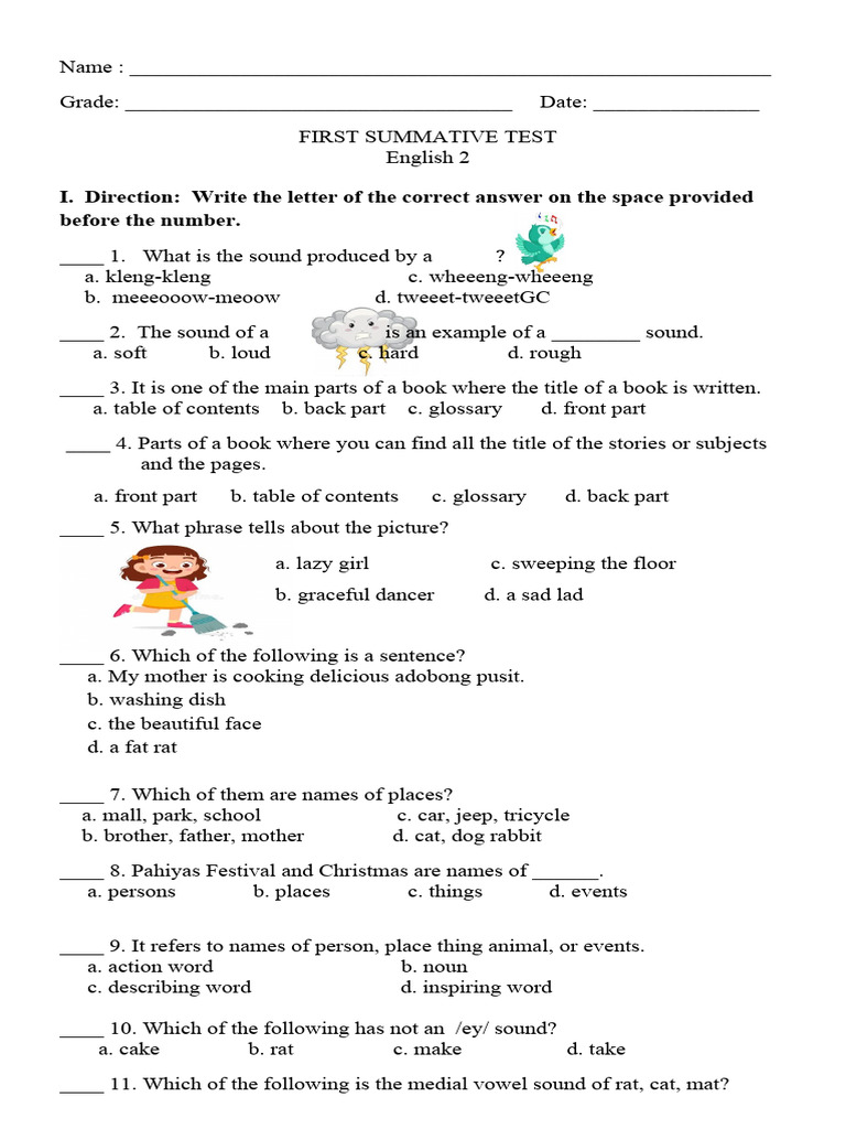 Summative Test_ENGLISH 2_Q1 | PDF | Linguistics | Languages