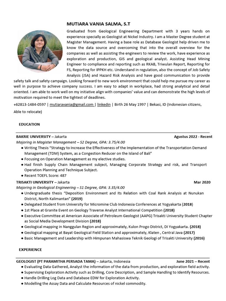 CV Mutiara Vania Salma 2024 - Mar | PDF | Geology | Arc Gis