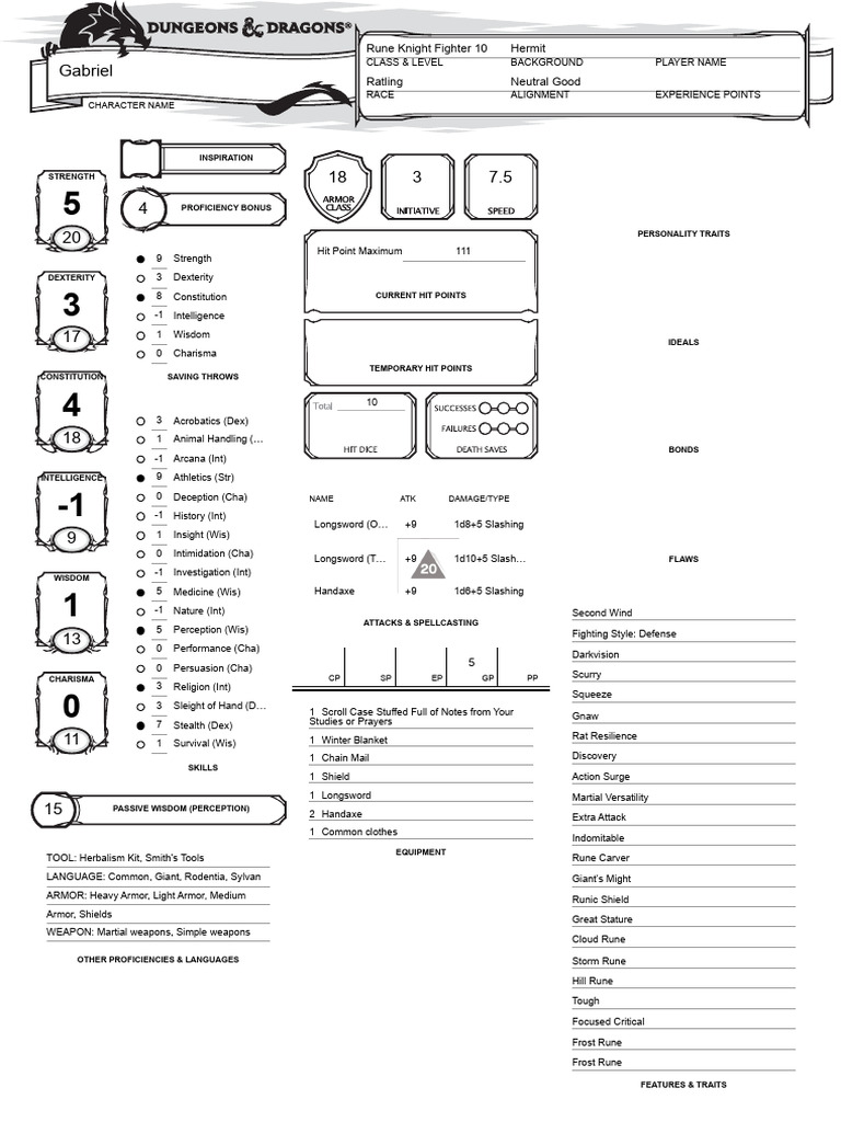 Rune Knight Fighter Character Sheet | PDF