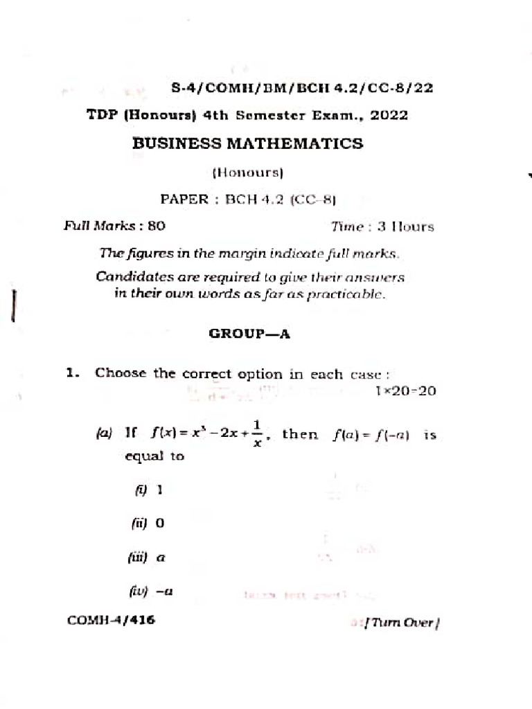 Business Mathematics 4th Sem (H) 2022 | PDF