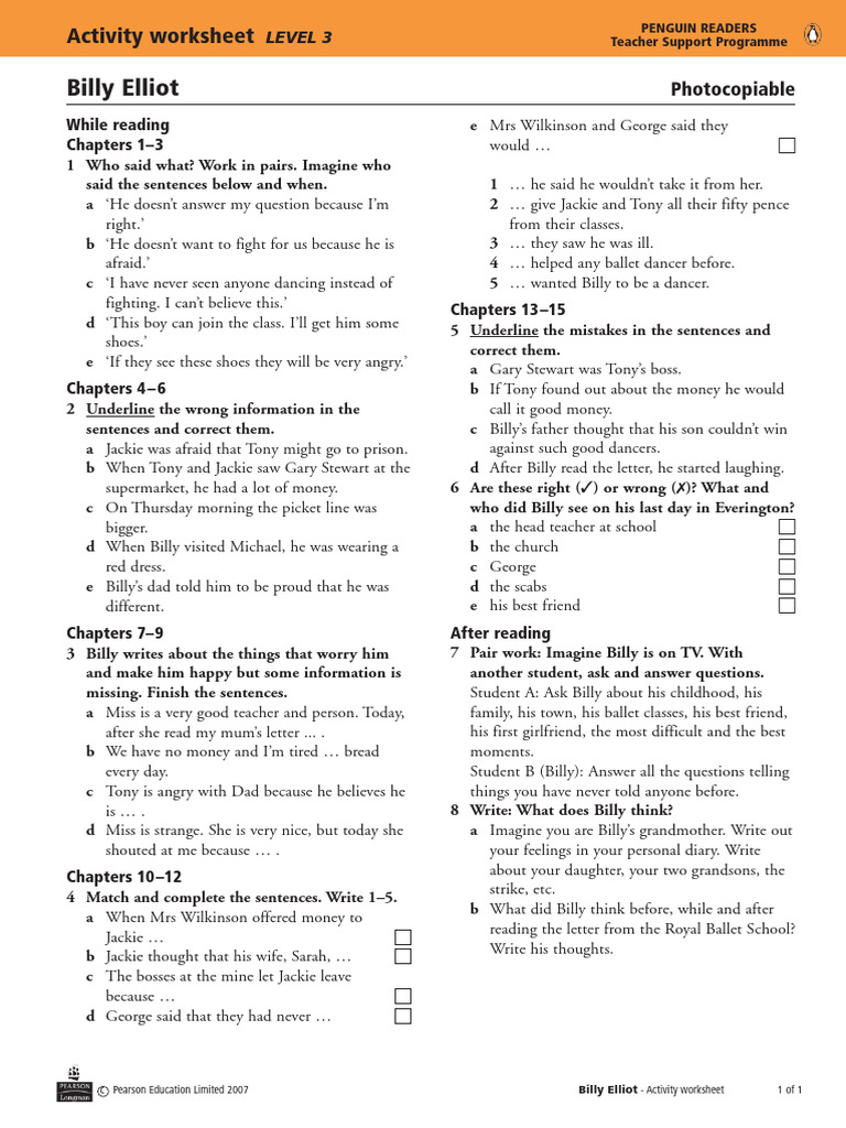 Billy Elliot - Worksheets | PDF