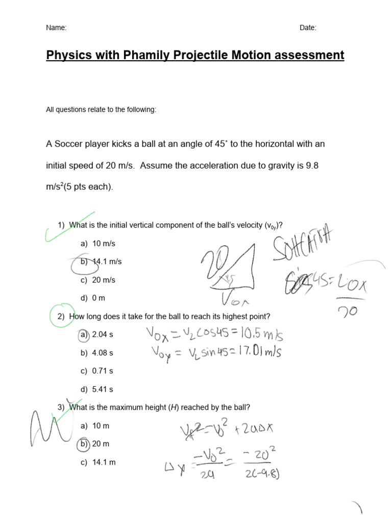 AP Physics C - Physics With Phamily Projectile Motion Assesment | PDF