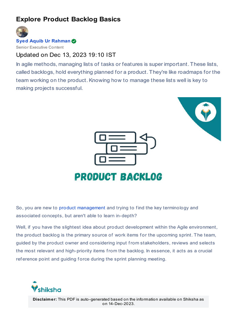 Product Backlog | PDF | Agile Software Development | Scrum (Software Development)