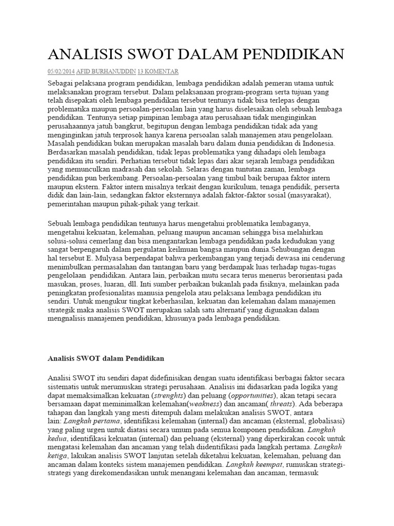 Analisis Swot Dalam Pendidikan | PDF Analisis Swot Dalam Pendidikan | PDF