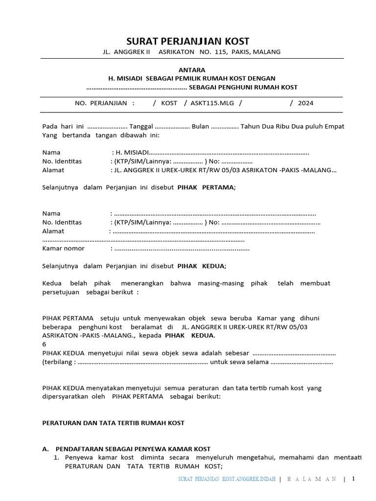 Surat Sewa Kost Format PDF Selengkapnya | PDF