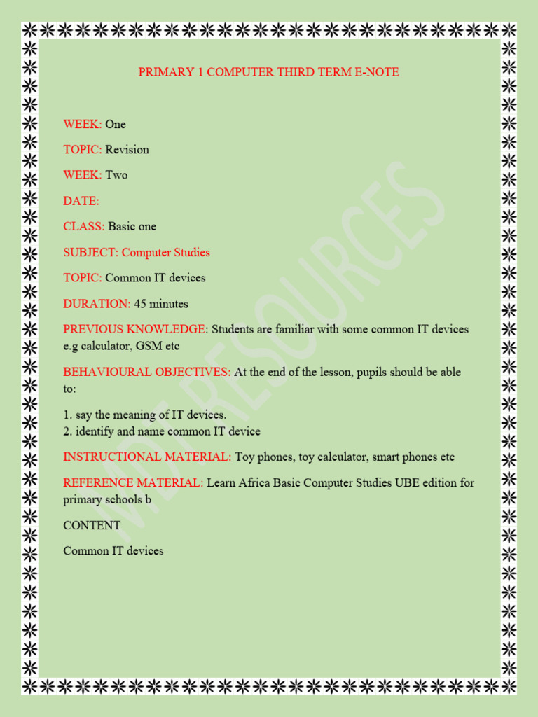 PRY 1 ICT 3rd Term-1 | PDF | Radio | Watch