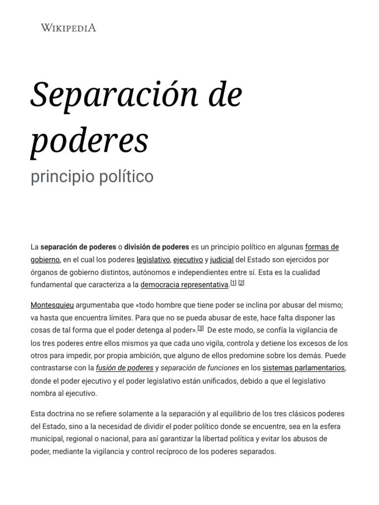 Separación De Poderes Wikipedia La Enciclopedia Libre Descargar