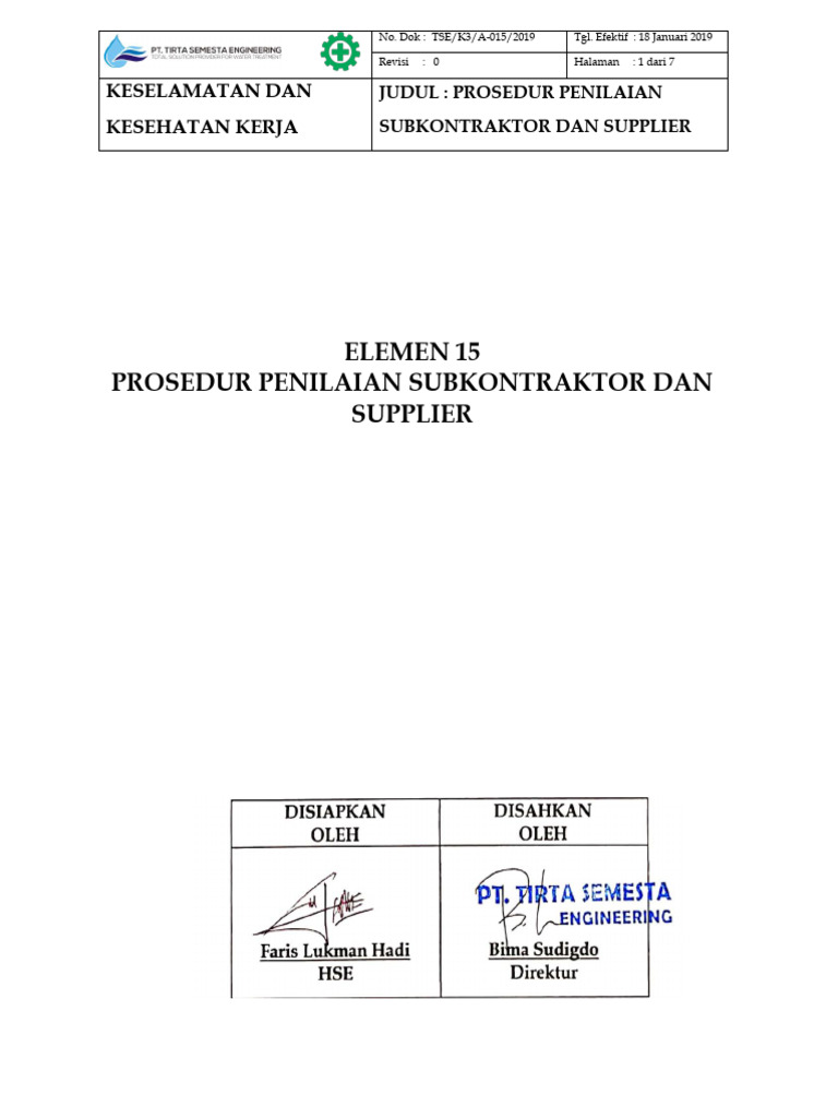 CV Dwi Putra Abadiprosedur Penilaian Subkontraktor - Supplier | PDF