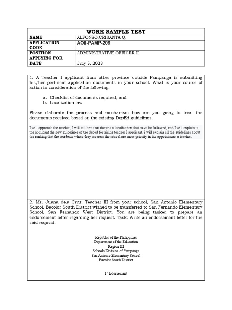 Ao Ii Work Sample Test | PDF