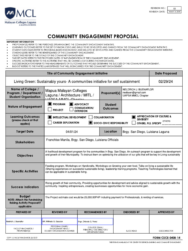 VE022 CommunityEngagementProposal Buenaflor | PDF