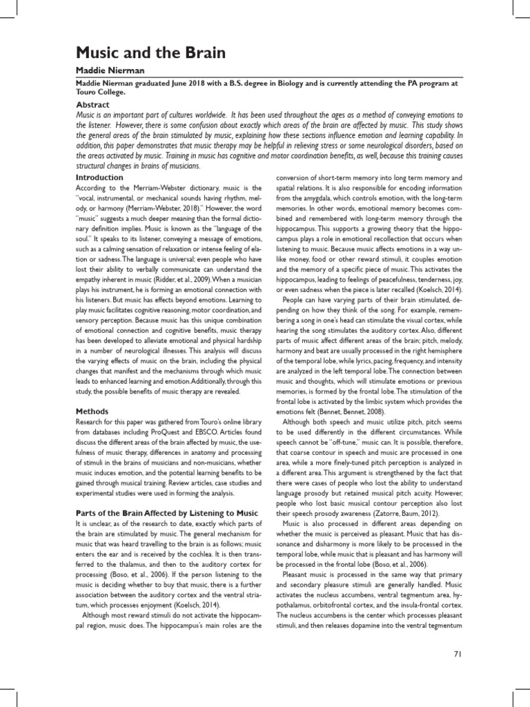 Brain Areas Engaged by Music | PDF | Reward System | Memory