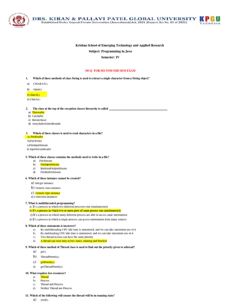Java Programming Midterm MCQs | PDF | Thread (Computing) | Process (Computing)