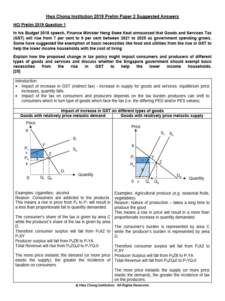2019 HCI C2H2 Econs Prelim Paper 2 Suggested Answers | PDF | Cost Of ...