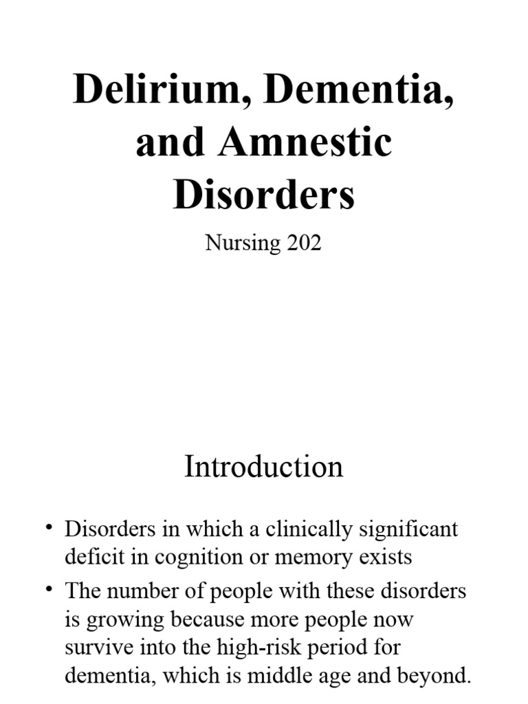 Delirium and Dementia Disorders Overview | PDF | Dementia | Alzheimer's ...