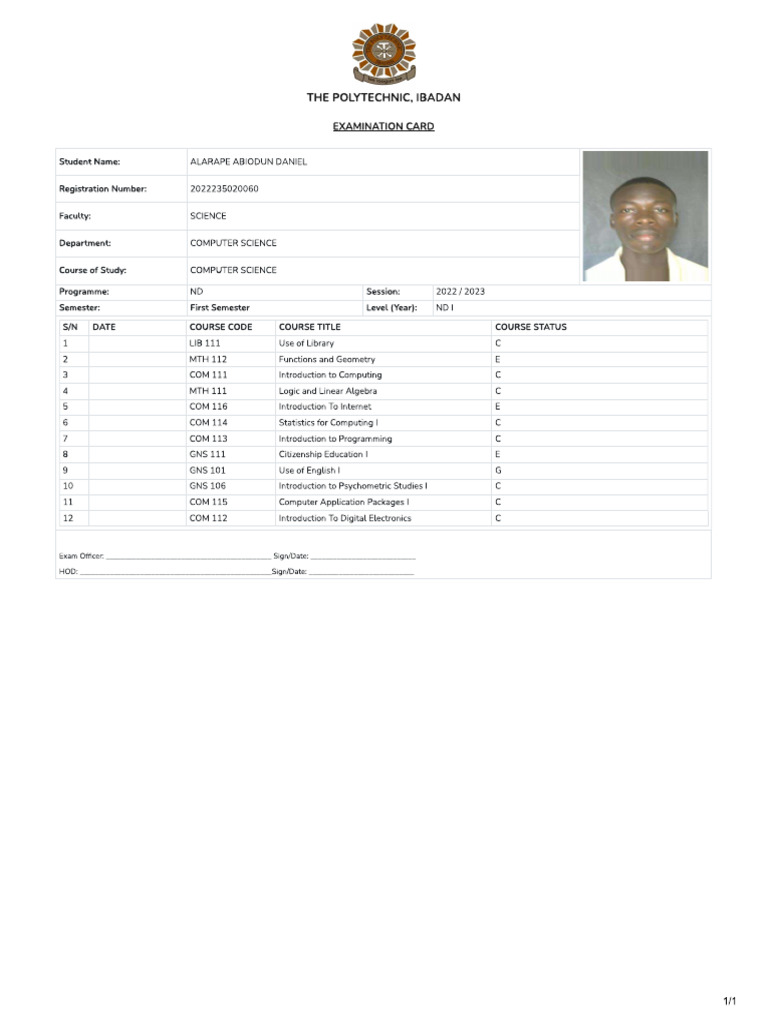 Exam Card | PDF