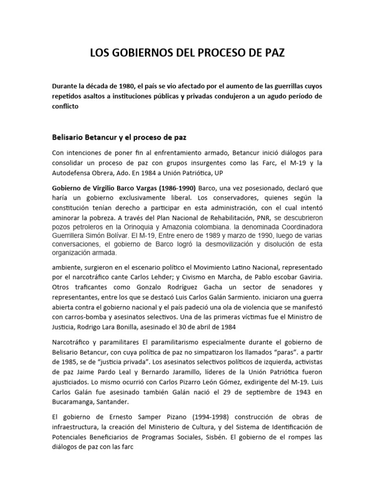 Historia del Proceso de Paz en Colombia | PDF | Política de colombia ...