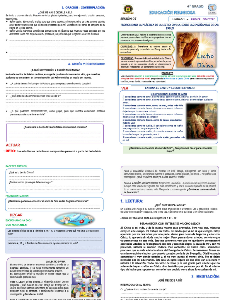 SESIÓN 07 LECTÍO DIVINA - CUARTO | PDF | Lectio Divina | Oración