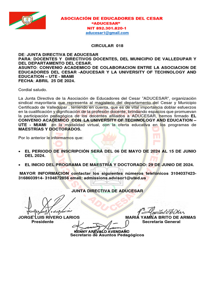 Circular 018 Convenio Universidad | PDF