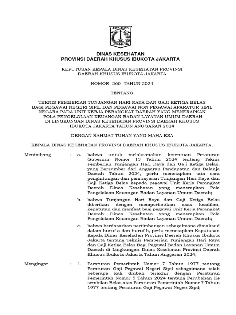 SK Kadis Tentang THR & Gaji Ketiga Belas 2024 04042024 | PDF | Pengelolaan Keuangan & Uang