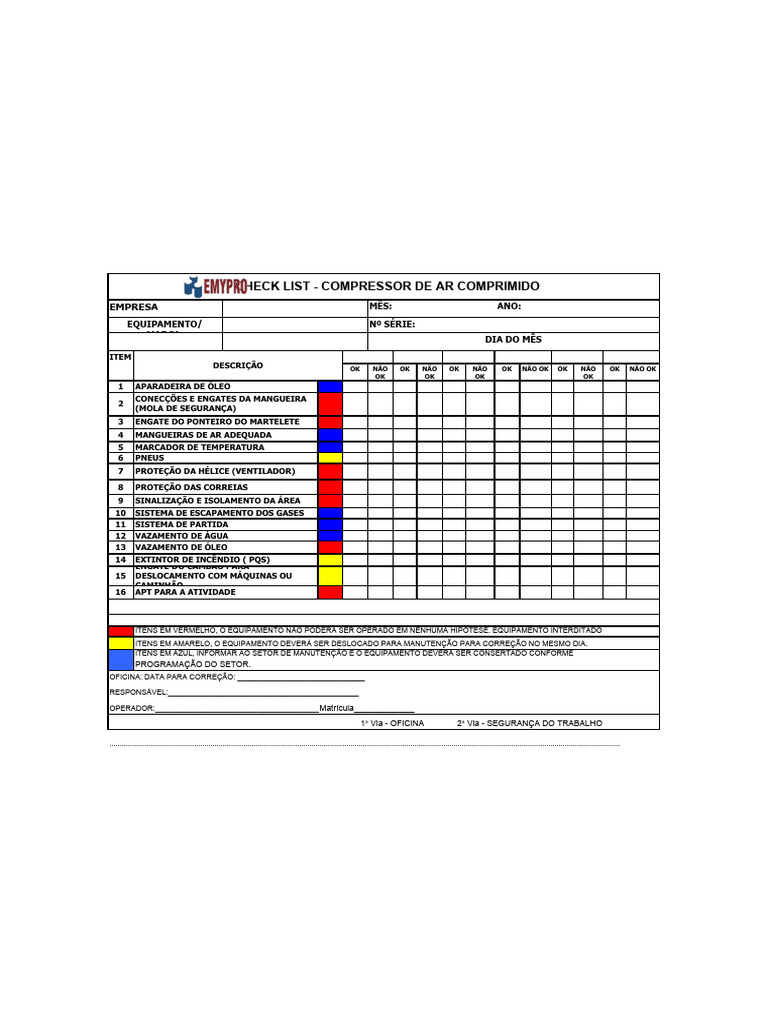 CHECK - LIST COMPRESSOR AR COMPRIMIDO | PDF