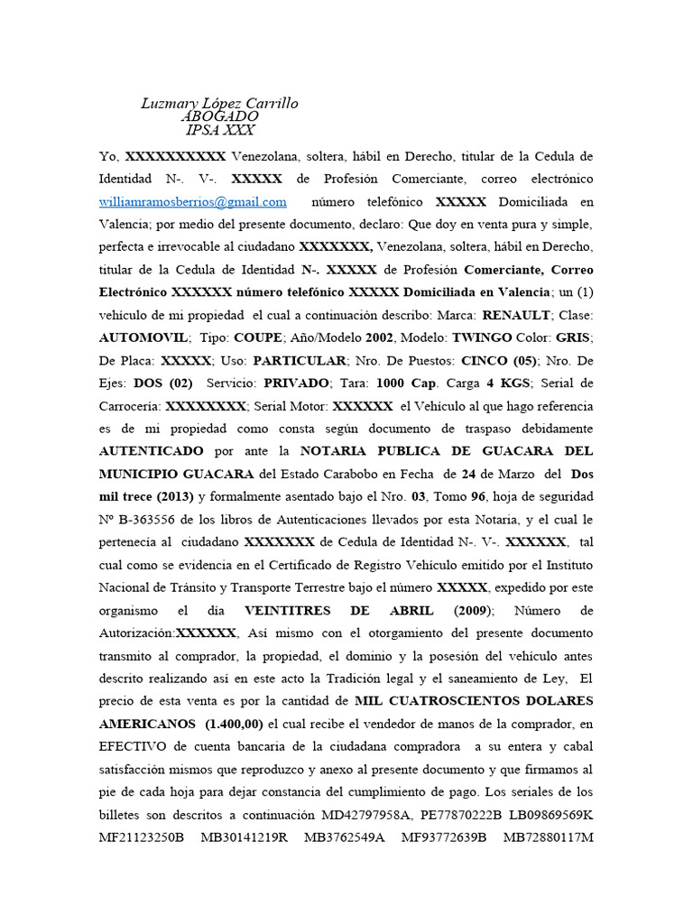 MODELO. Traspaso | PDF | Documento de identidad