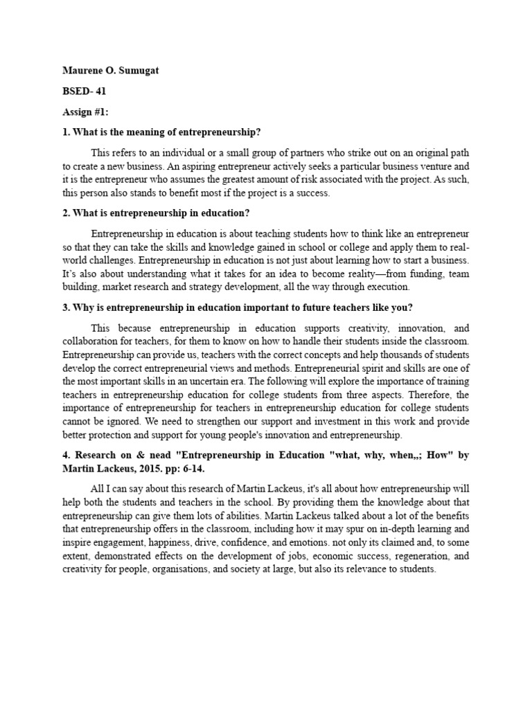 Assignment Entrep | PDF | Entrepreneurship