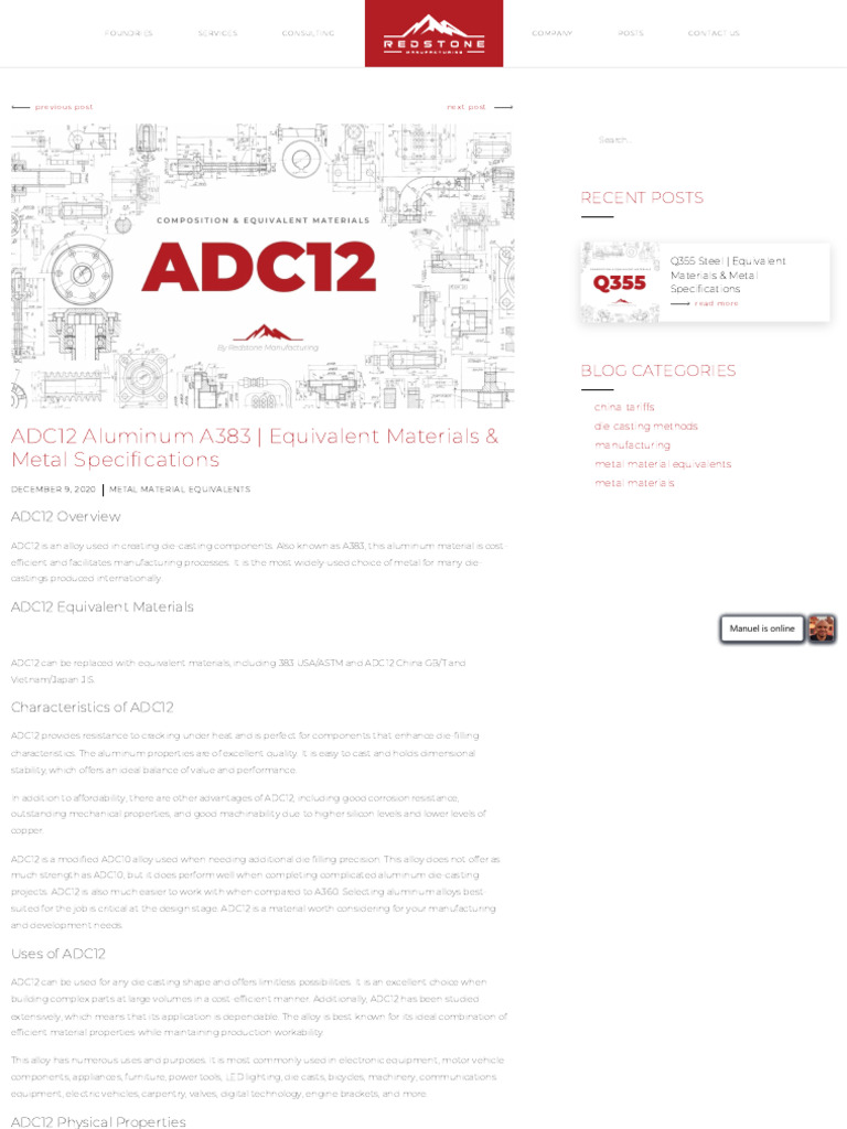 ADC12 Aluminum A383 - Equivalent Materials & Metal Specifications ...