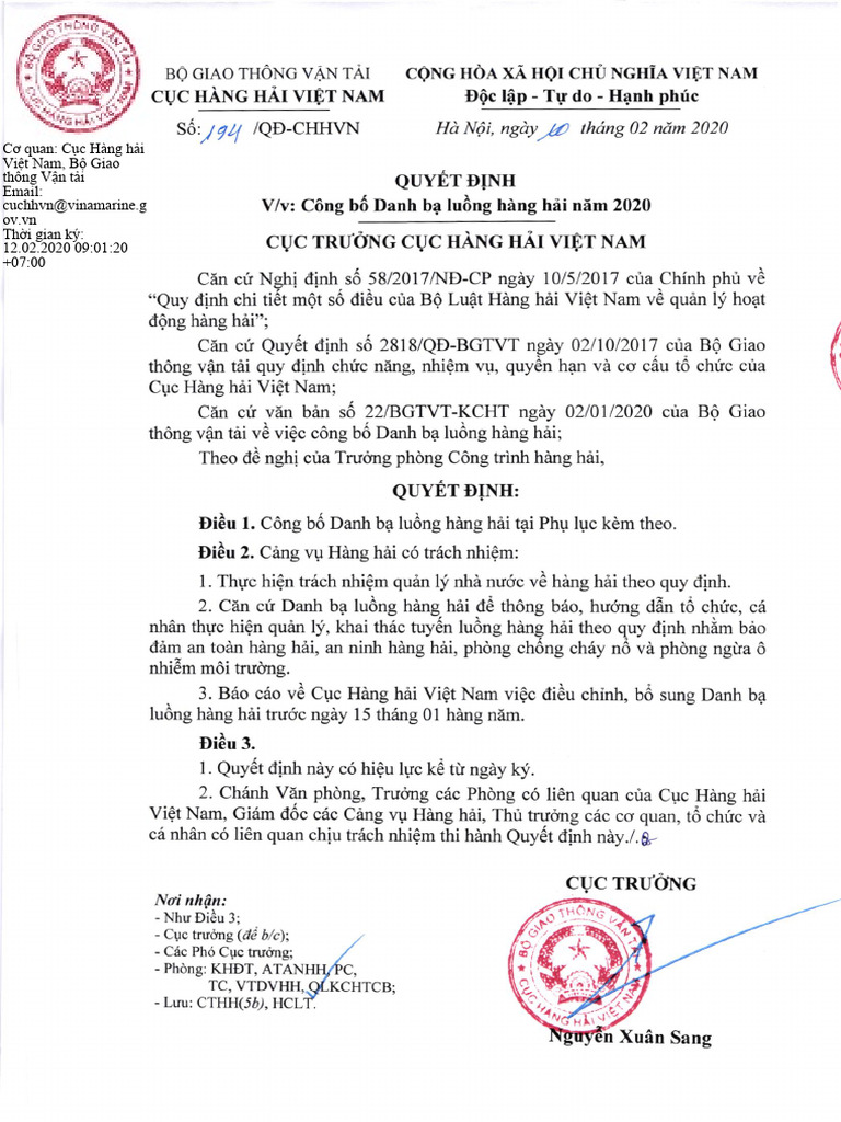 194-QD-CHHVN Cong Bo Danh Ba Luong HH 2020 | PDF