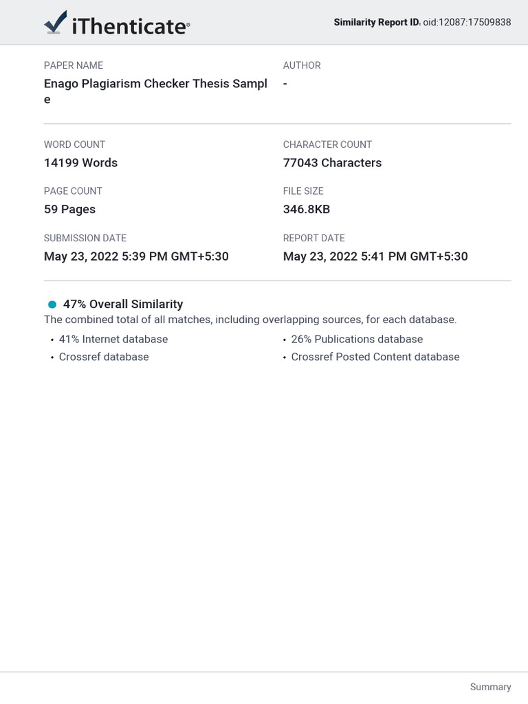 Enago Plagiarism Checker Thesis Sample | PDF | Hypertension | Blood ...
