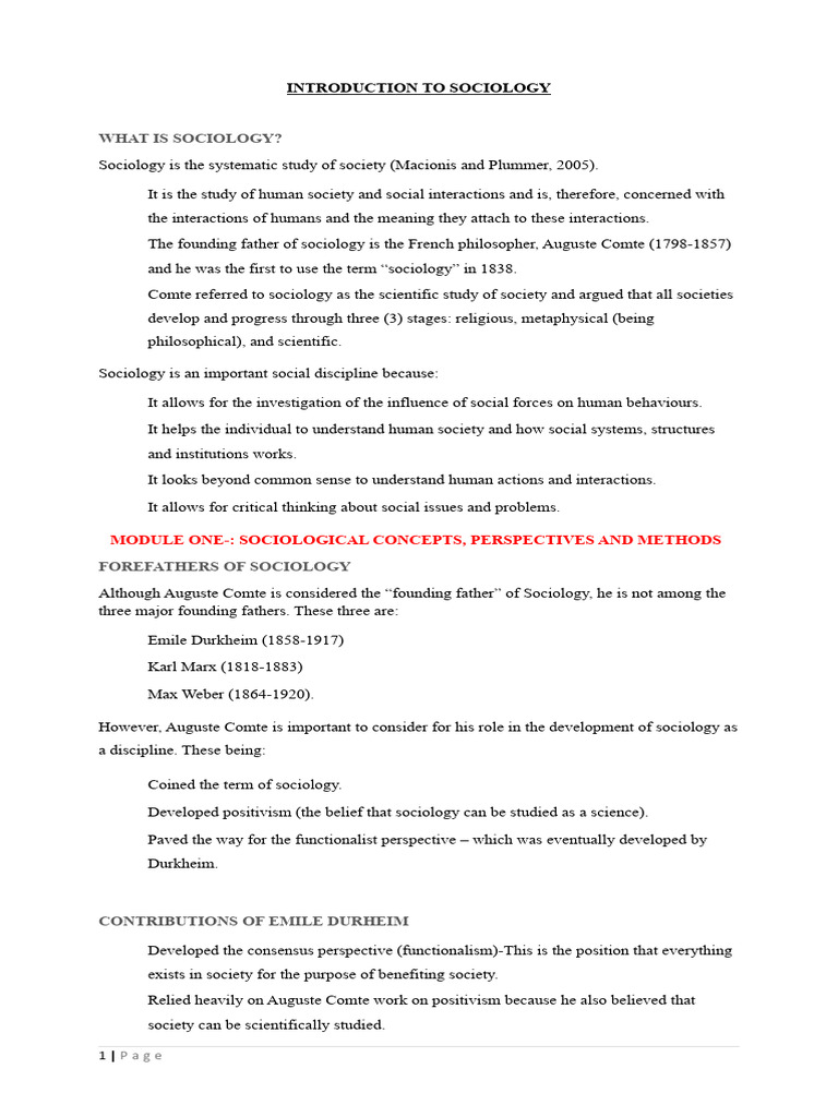 Sociology Module 1 Summary | PDF | Sampling (Statistics) | Sociology