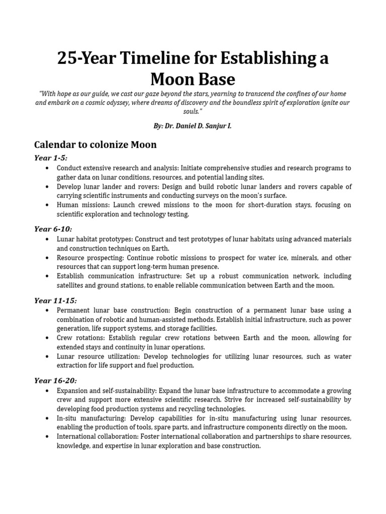 25-Year Plan for Moon Base Development | PDF | Moon | Colonization Of ...