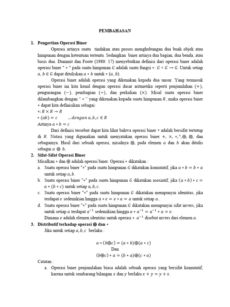 Pengertian dan Sifat Operasi Biner | PDF
