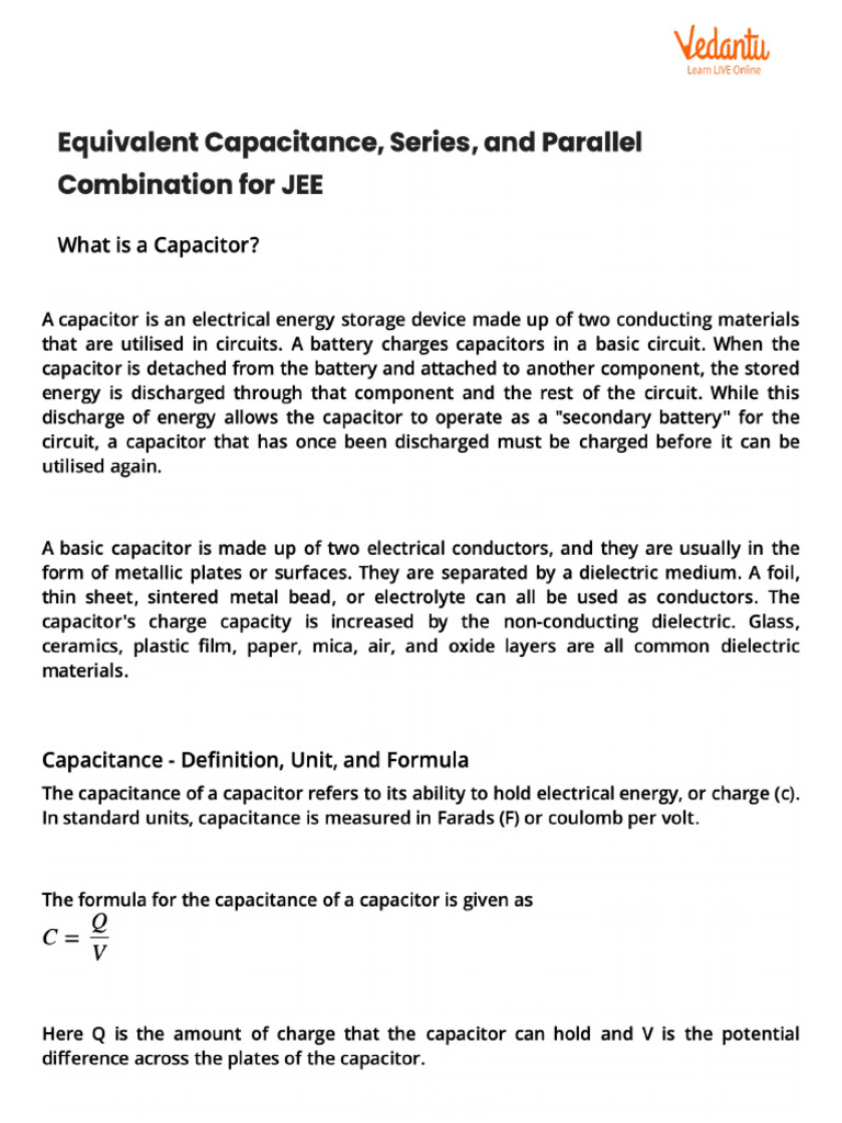 Equivalent Capacitance, Series, and Parallel Combination | PDF