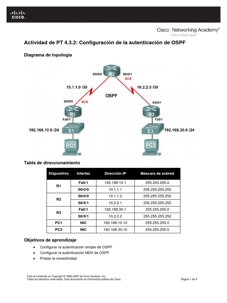 Configuracion Autenticacion de Ospf | PDF | Enrutador (Computación) | Autenticación