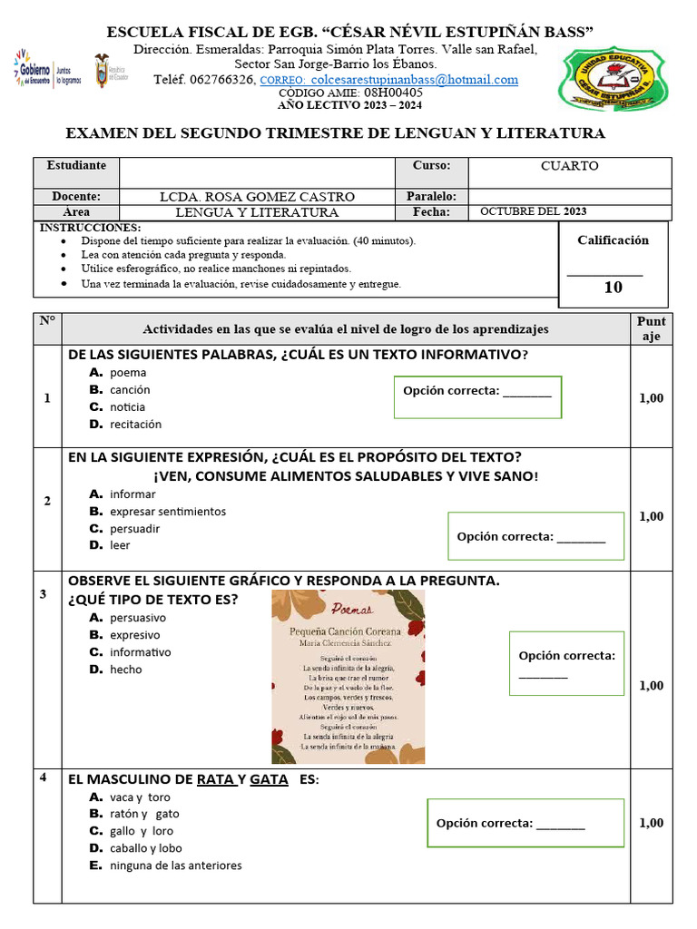 Exam 2do Trim LL 4to Fina | PDF | Cerebro | La columna vertebral