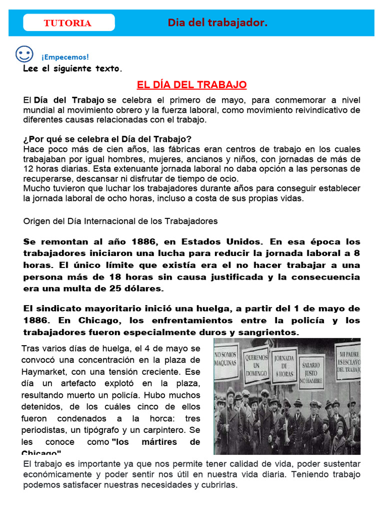 D1 A3 FICHA TUT. Dia del trabajador. | PDF | Labor | Relaciones laborales