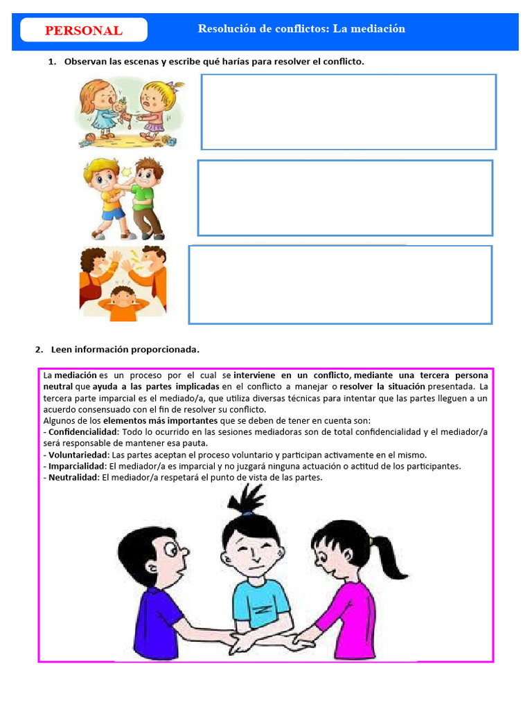 D1 A2 FICHA PS. Resolución de Conflictos La Mediación | PDF | Mediación ...
